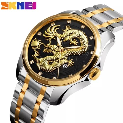 MWATC07 SKMEI 9193 Men Gold Dragon Stainless Steel Watch | Shop Xtreme