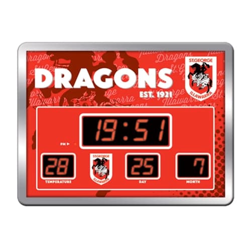 NRL LED SCOREBOARD CLOCK - ST GEORGE ILLAWARRA DRAGONS 45X33CM - TIME ...